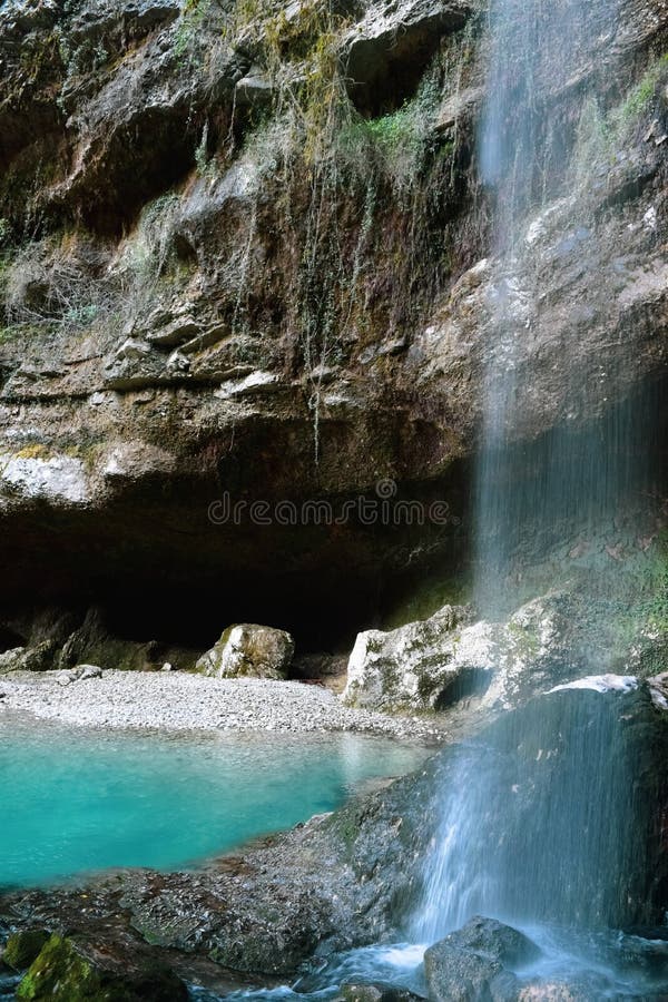 Waterfall in the Mountains. Canyon. Mountain Landscape. Blue Water ...
