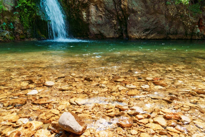 Waterfall in the Mountains, Beautiful Summer Bright Landscape Stock ...