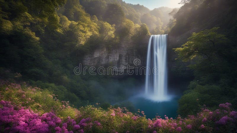 Waterfall in the Mountains Fantasy Waterfall of Magic, with a Landscape ...