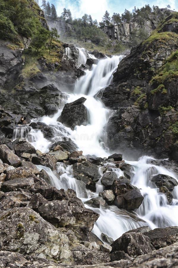 Waterfall between Mountains Rapid Water Stock Photo - Image of cascade ...