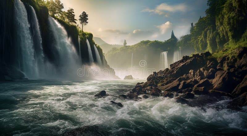 Waterfall in the Mountains, Waterfall in the Forest, Waterfall Scene ...