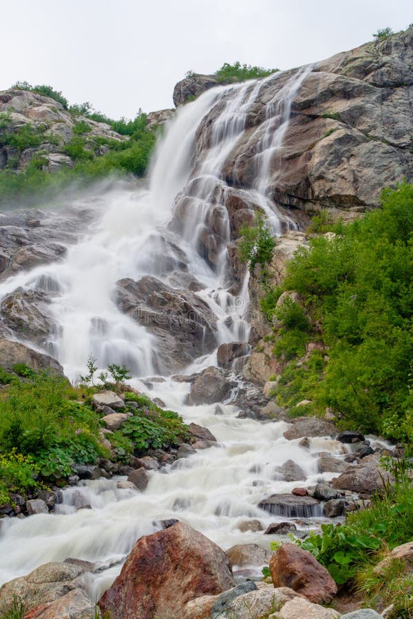 Waterfall in the Mountains of the Western Caucasus Stock Image - Image ...
