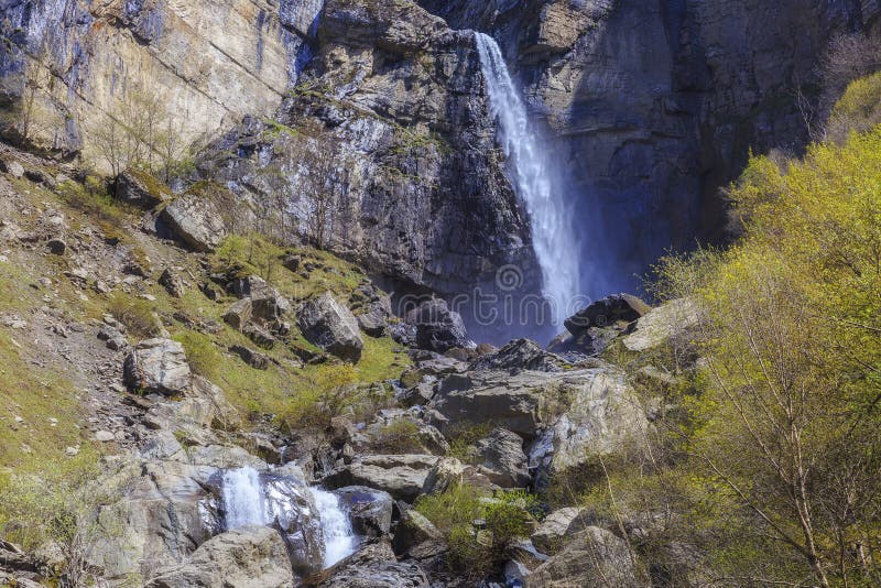 Waterfall Flowing into the River Gudialchay.Guba.Griz Village Stock ...