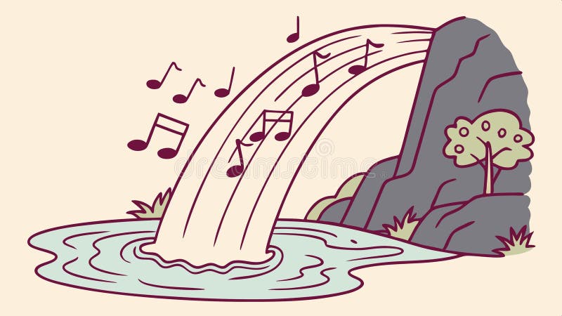 Waterfall and Musical Notes, Nature and Music Harmony Vector Design ...
