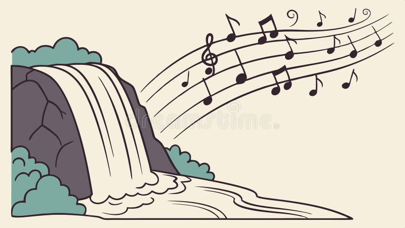 Waterfall and Musical Notes, Nature S Music and Serene Scenes Vector ...