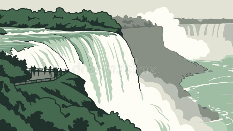 Waterfall Nature Landscape, Water Cascade and Scenic View Vector Design ...