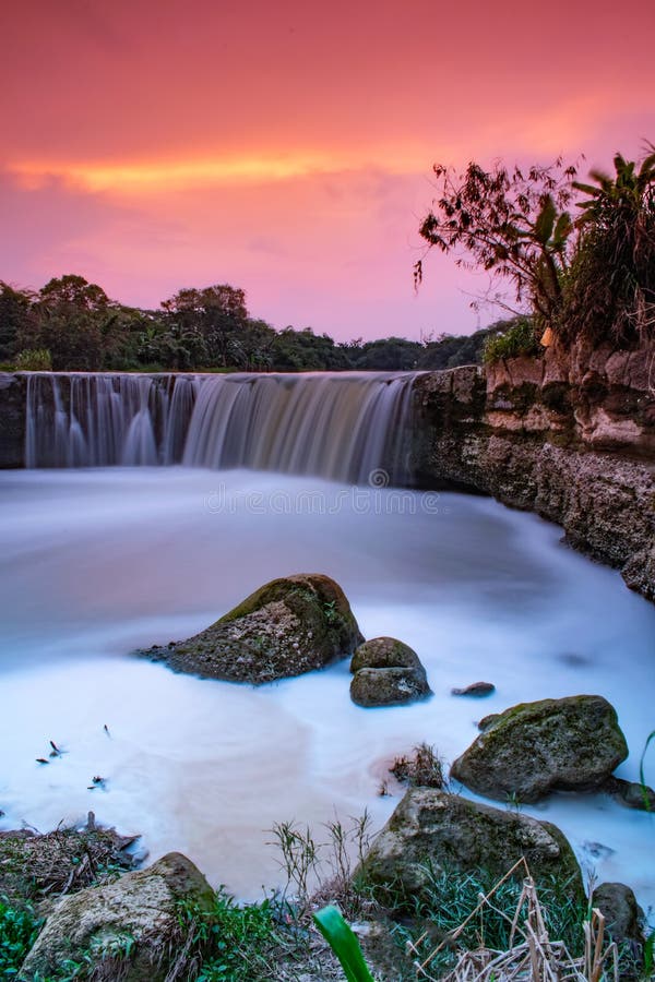 Waterfall Nature River Landscape Sunset Wallpeper Stock Image - Image ...
