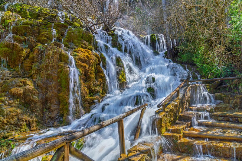 Waterfall in Nature, Source of Raven River, Cuenca, Spain Stock Image ...