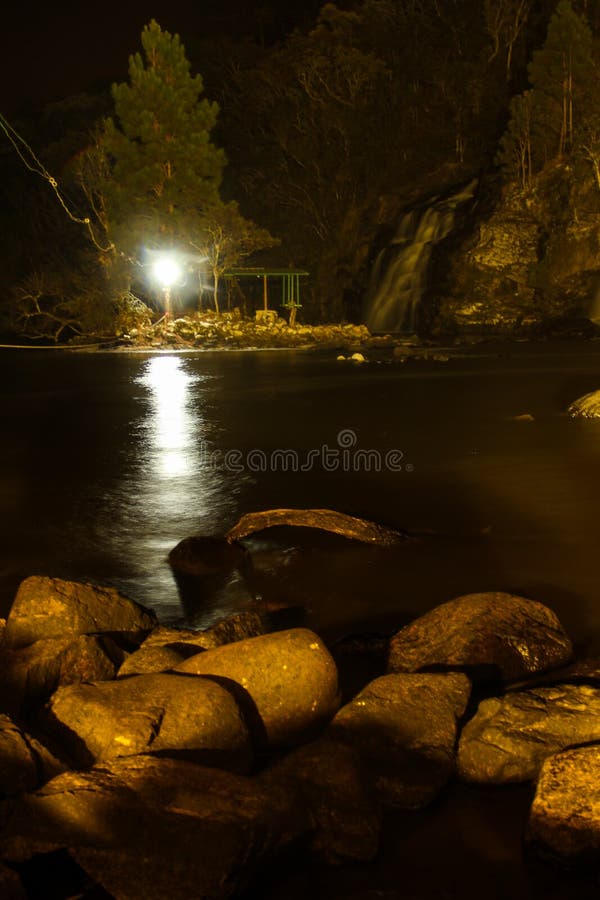 Waterfall by night stock photo. Image of night, atlantic - 120243080