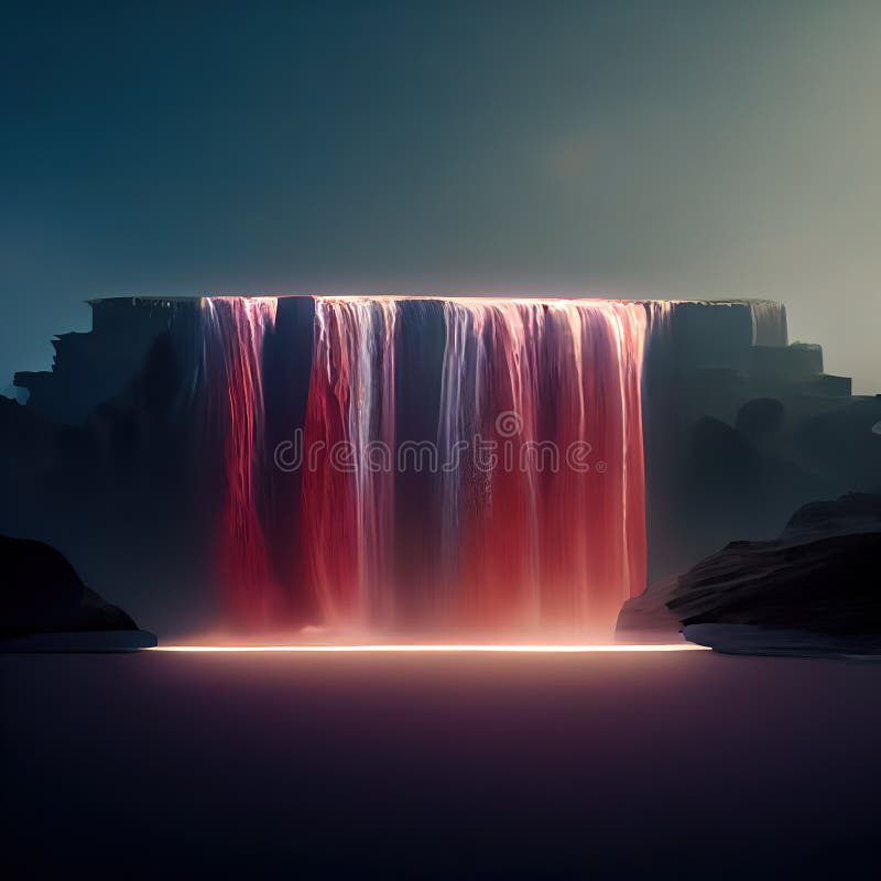 Waterfall at Night. Powerful Night Waterfall. Night Light Illuminates ...