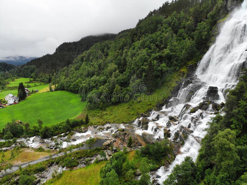 Waterfall in Norway - Tvindefossen Stock Image - Image of travel ...