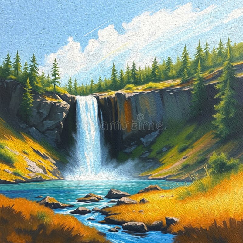 Waterfall . Oil Paint. Pattern for Printing on Wall Decorations, Covers ...