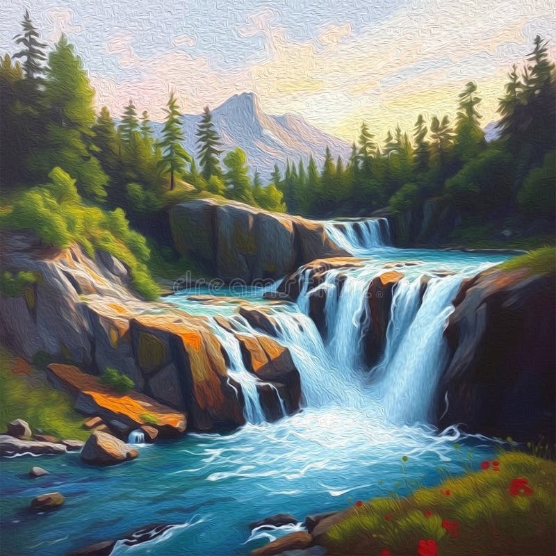 Waterfall . Oil Paint. Pattern for Printing on Wall Decorations, Covers ...