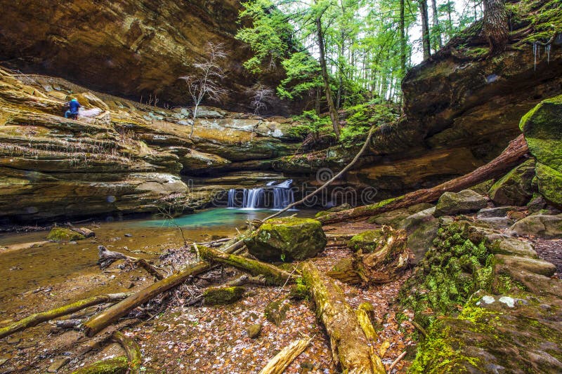 Waterfall, Old Man& X27;s Cave, Hocking Hills State Park, Ohio Stock ...