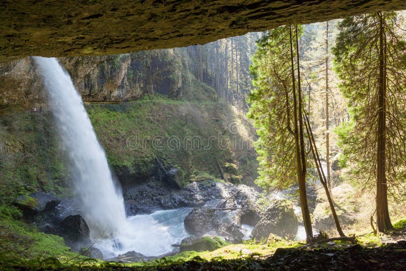 Waterfall over Cave stock image. Image of pacific, park - 64492115