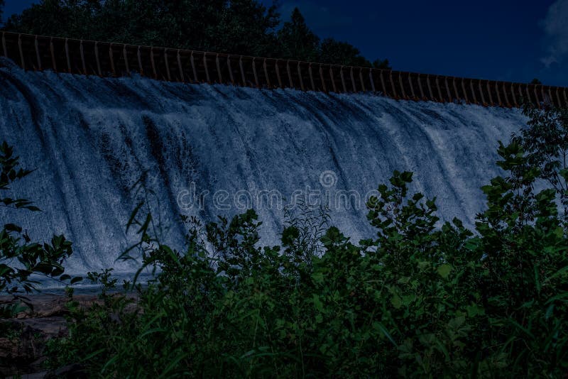 Waterfall Over Dam at Night Stock Image - Image of land, creek: 191339581
