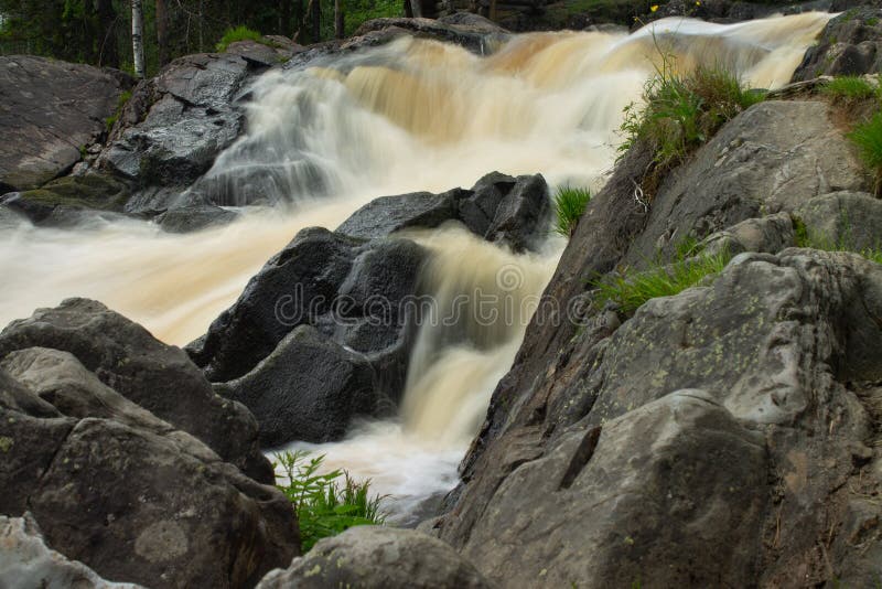 Waterfall Over Granite Rocks Fast Water Flow Stock Image - Image of ...