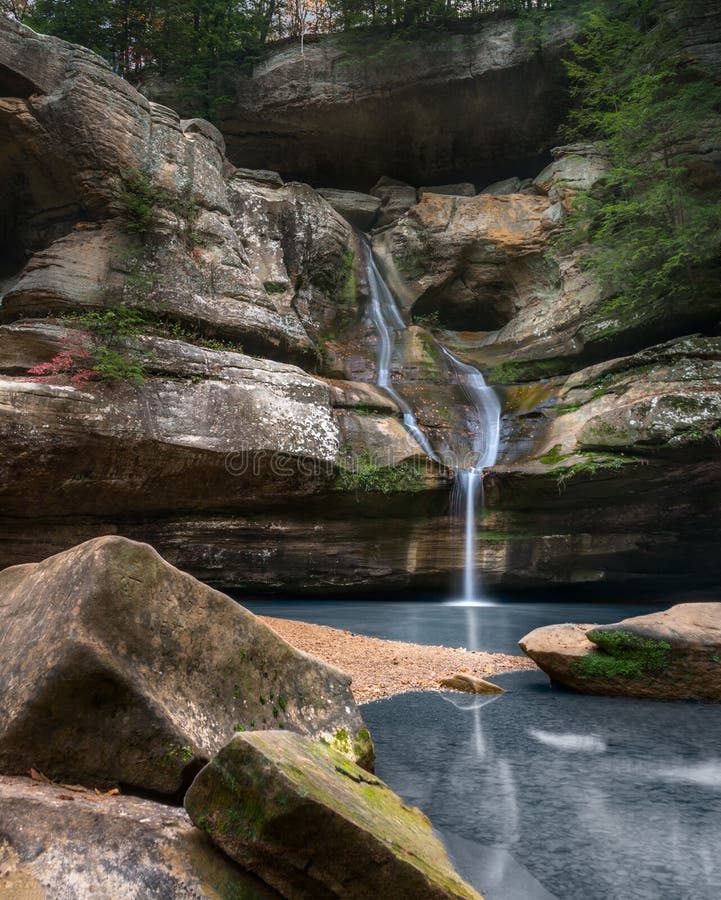 Waterfall Over Rocks during Sunrise in Forest Stock Photo - Image of ...