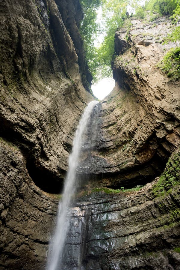 Waterfall Overhead Mountain Landscape Stock Photo - Image of green ...