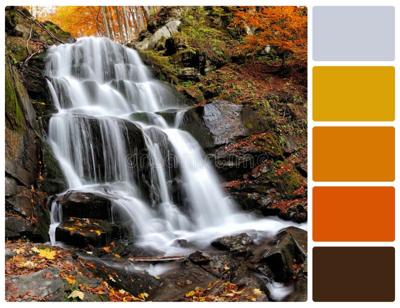 Waterfall with Palette Color Swatches Stock Image - Image of colorful ...