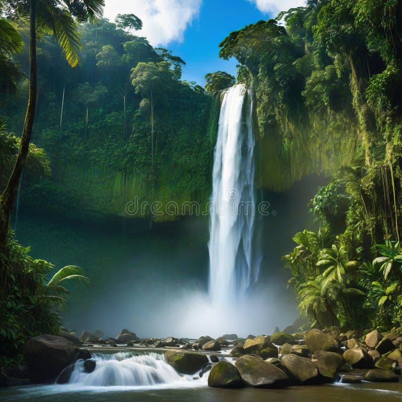 Waterfall Paradise at the Edge of the Amazon Jungle Forest Stock Photo ...