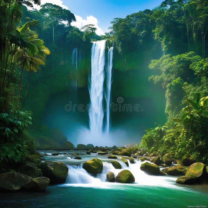 Waterfall Paradise at the Edge of the Amazon Jungle Forest Stock ...