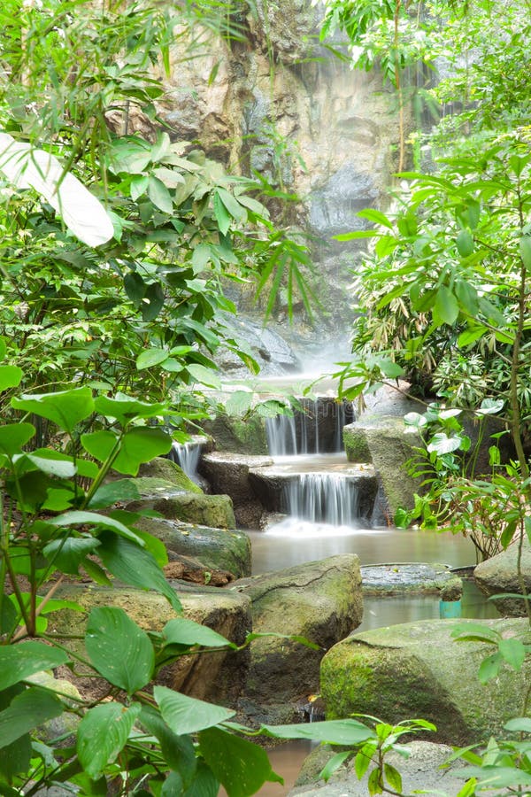 Waterfall in the park. stock image. Image of green, stone - 34595185