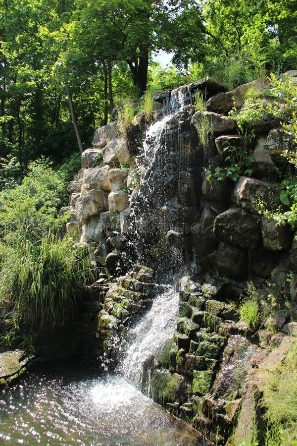 Waterfall in park stock image. Image of ferns, green - 72319499