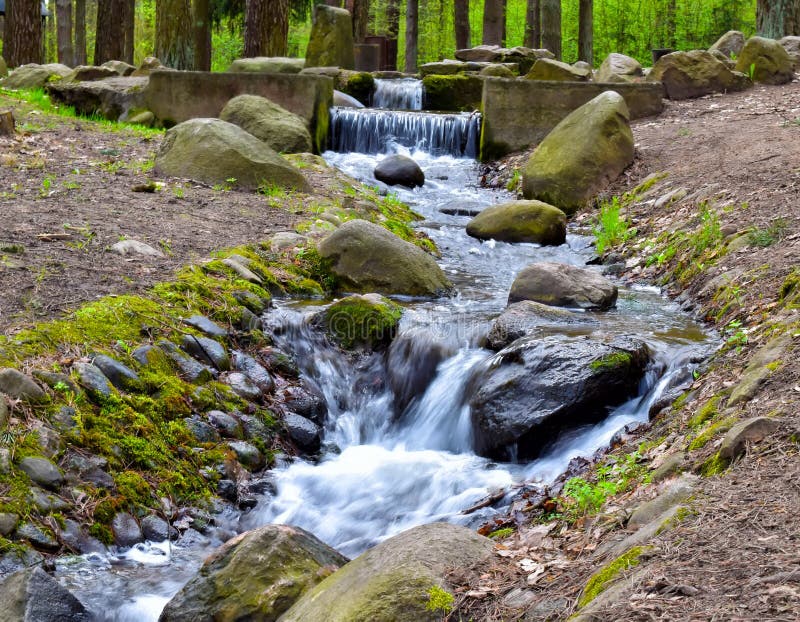 Waterfall. Waterfall in the Park. Summer. Water Stock Image - Image of ...