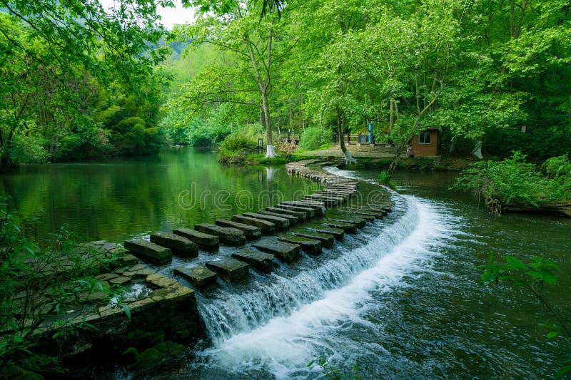 Waterfall and Pathway in Spring Stock Photo - Image of environment ...