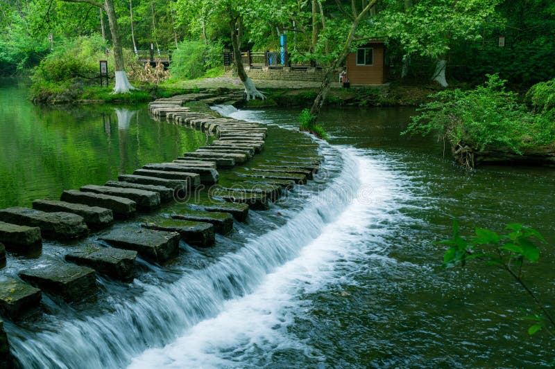 Waterfall and Pathway in Spring Stock Photo - Image of october ...