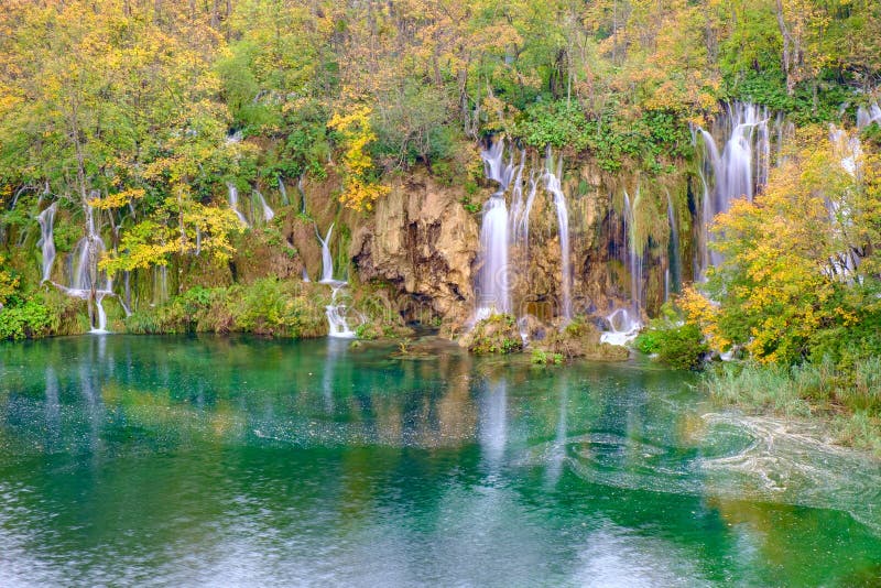 Waterfall the Plitvice Lakes in Autumn Stock Image - Image of blue ...