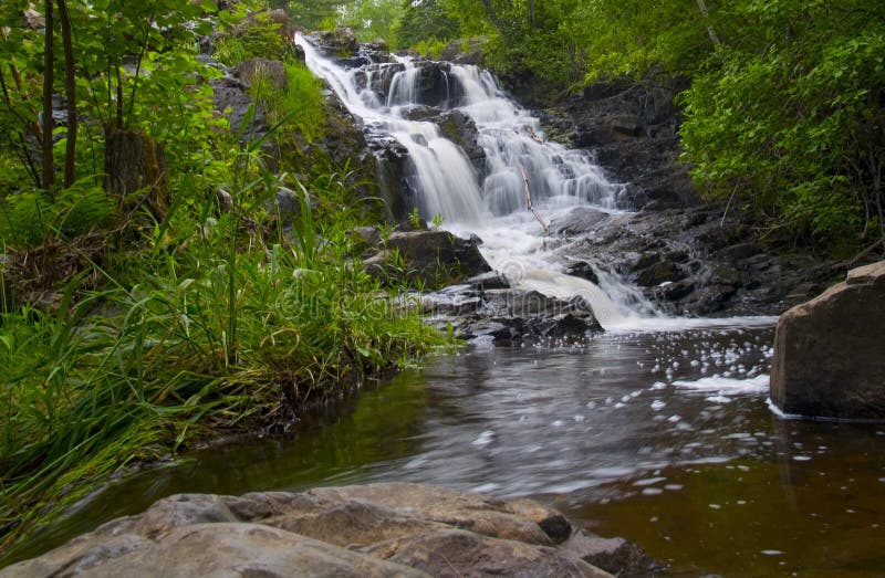 Waterfall and Pool in Spring Forest Stock Image - Image of vibrant ...