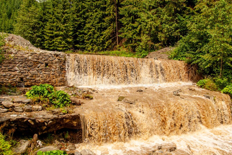 Waterfall after Rain in the Mountains Stock Image - Image of torrent ...
