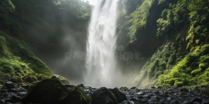 Waterfall in Rainforest with Mist. Waterfall Flowing in Rocky Stream in ...