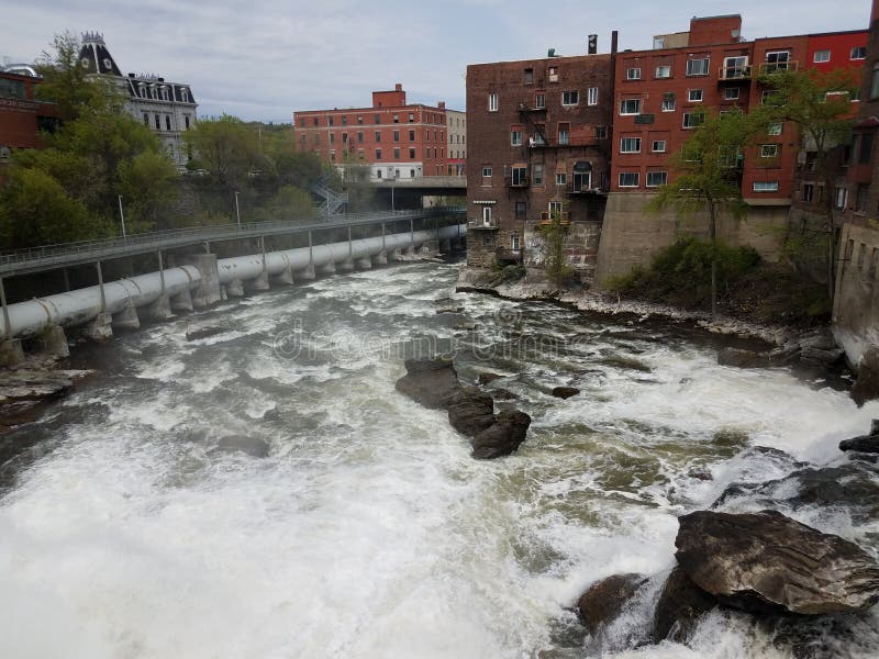 Waterfall and Rapids in River in Sherbrooke, Canada Stock Image - Image ...