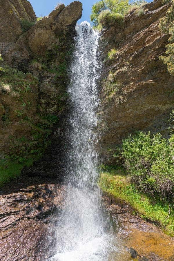 Waterfall in a Ravine in Sierra Nevada Stock Photo - Image of brown ...