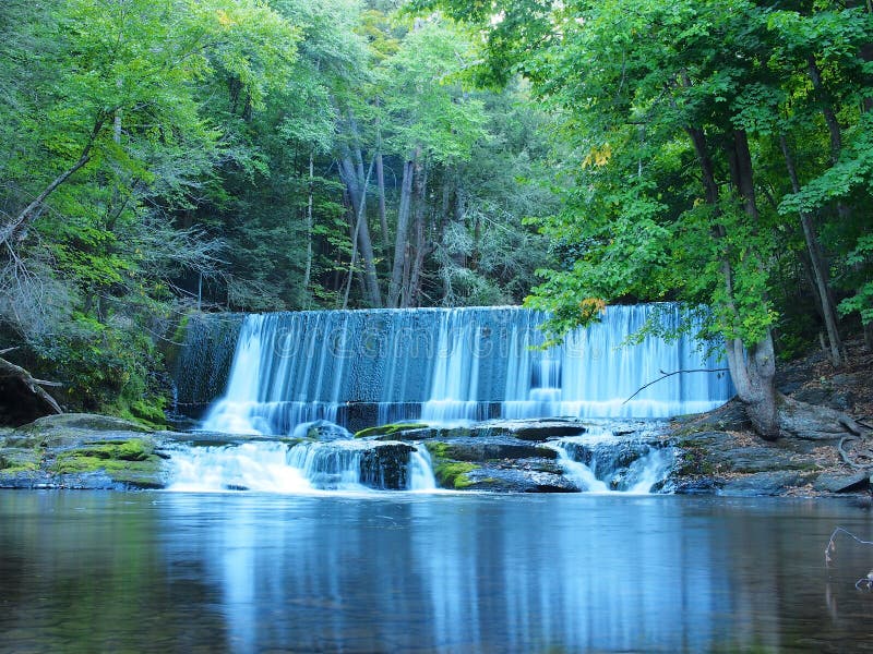 Waterfall Reflection in Water with Long Exposure. Stock Image - Image ...