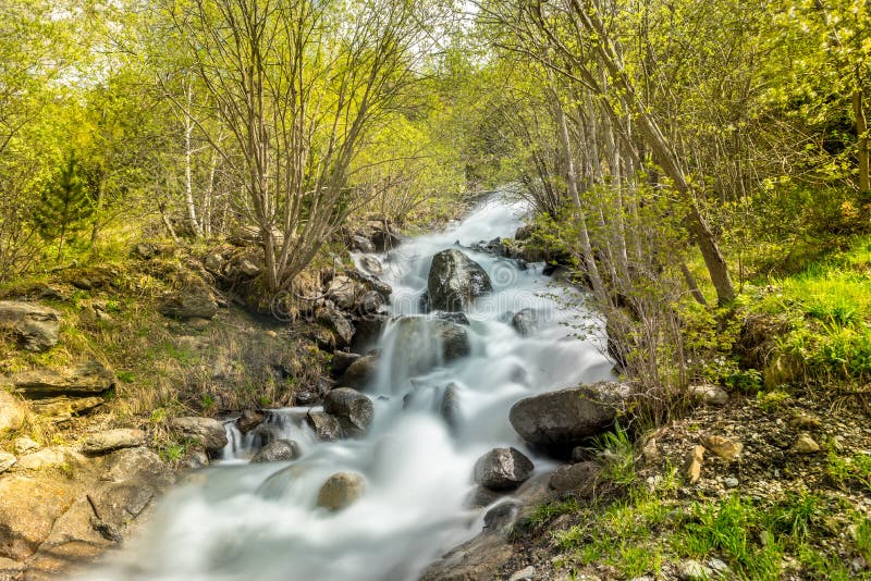Waterfall in the Riu De La Bor in L Aldosa De Canillo in Andorra in ...