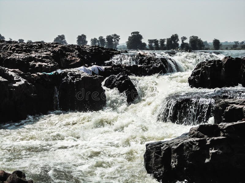 A Waterfall in the River Narmada at Mandla Madhya Pradesh Stock Photo ...