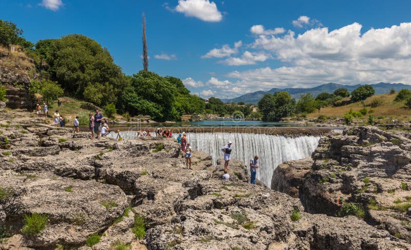 Waterfall on the River Cijevna and Tourists Editorial Image - Image of ...