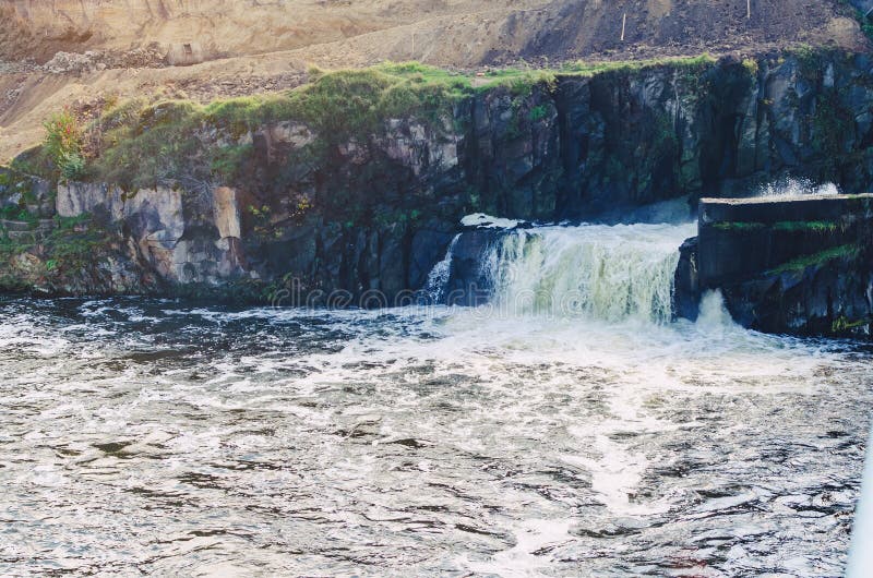 Waterfall on the River, Discharge of Water on the Dam Stock Photo ...