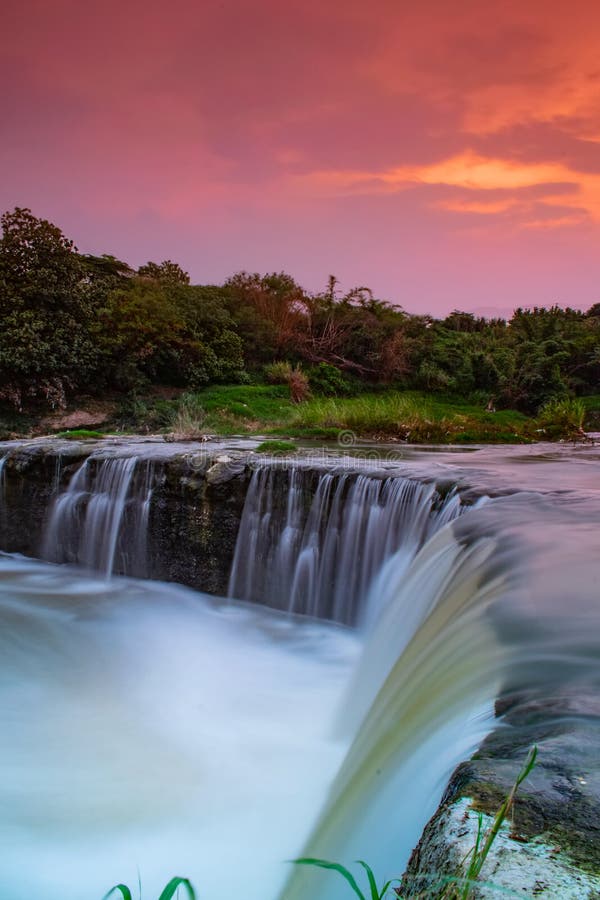 Waterfall River Landscape Sunset Wallpeper Water Beautiful Stock Image ...