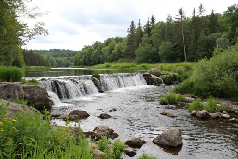 Waterfall at River Source stock illustration. Illustration of flowing ...