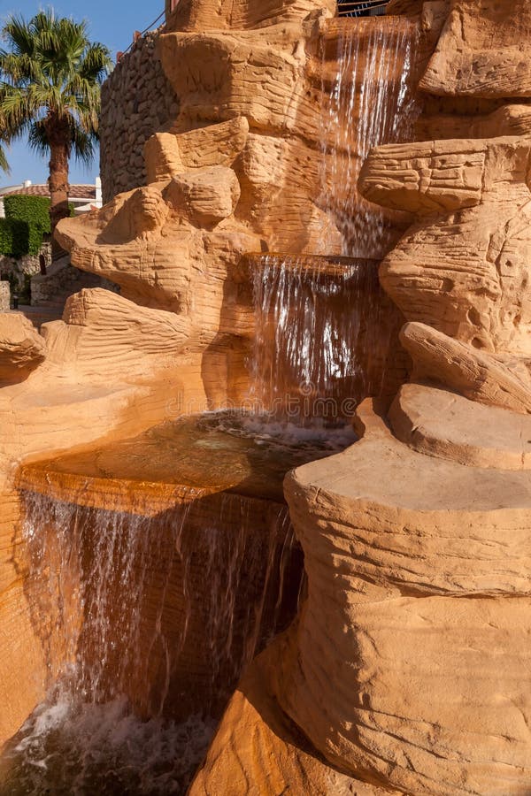 The Waterfall on Red Rock in Egypt at Summer Stock Image - Image of ...