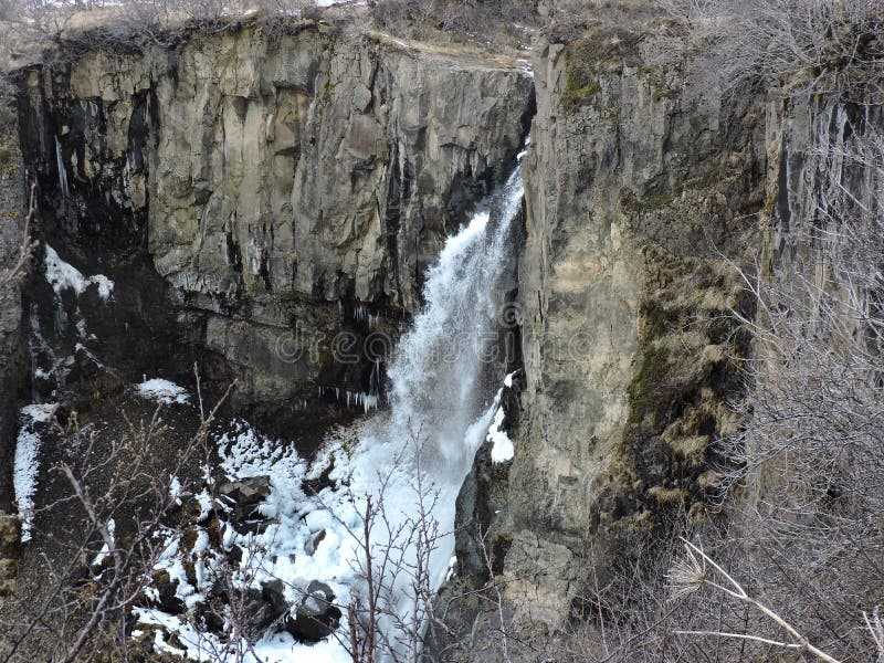 Waterfall in Rock Face, Iceland. Stock Image - Image of landscape ...