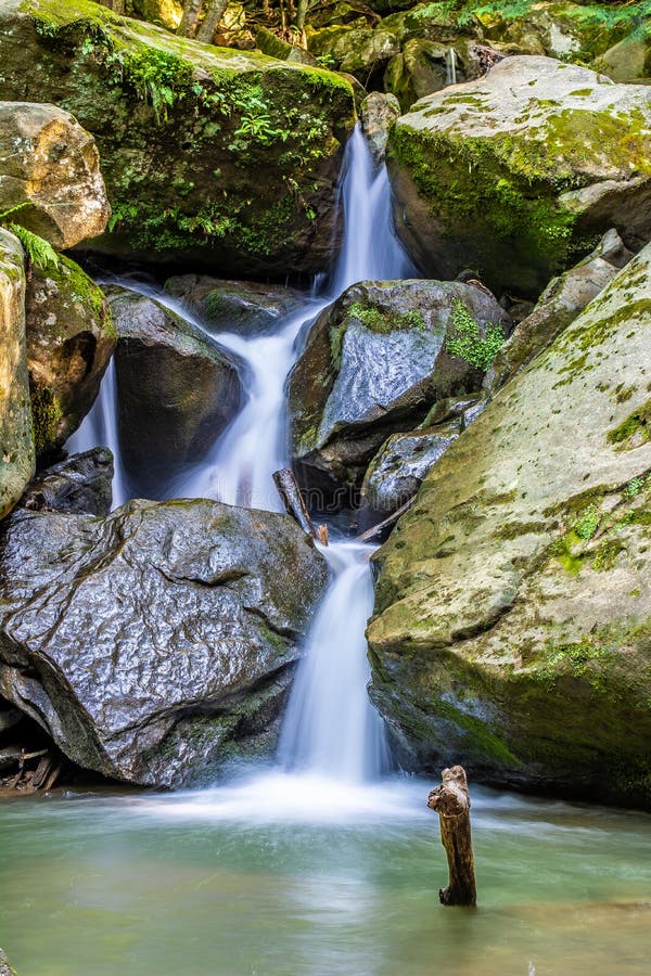 Waterfall and Rock with Trees Aunder Sky Stock Image - Image of water ...