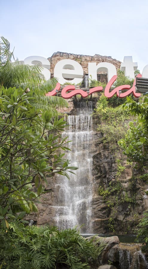 Waterfall from the Rock with the Sign of Sentosa Editorial Stock Image ...