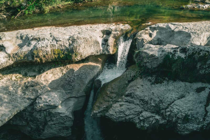 Landscape with Small Waterfall and Mountain River. Canyon and Rocks ...
