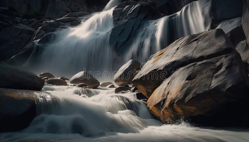 A Waterfall with Rocks and Water Flowing Down it S Sides Stock ...